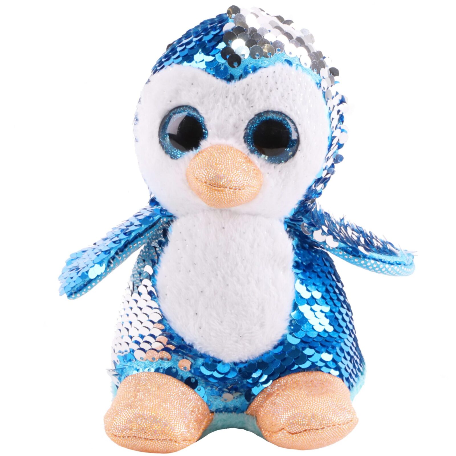 13cm Blue & Silver Penguin Plush Soft Toy with Sequin Reveal Reversible ...