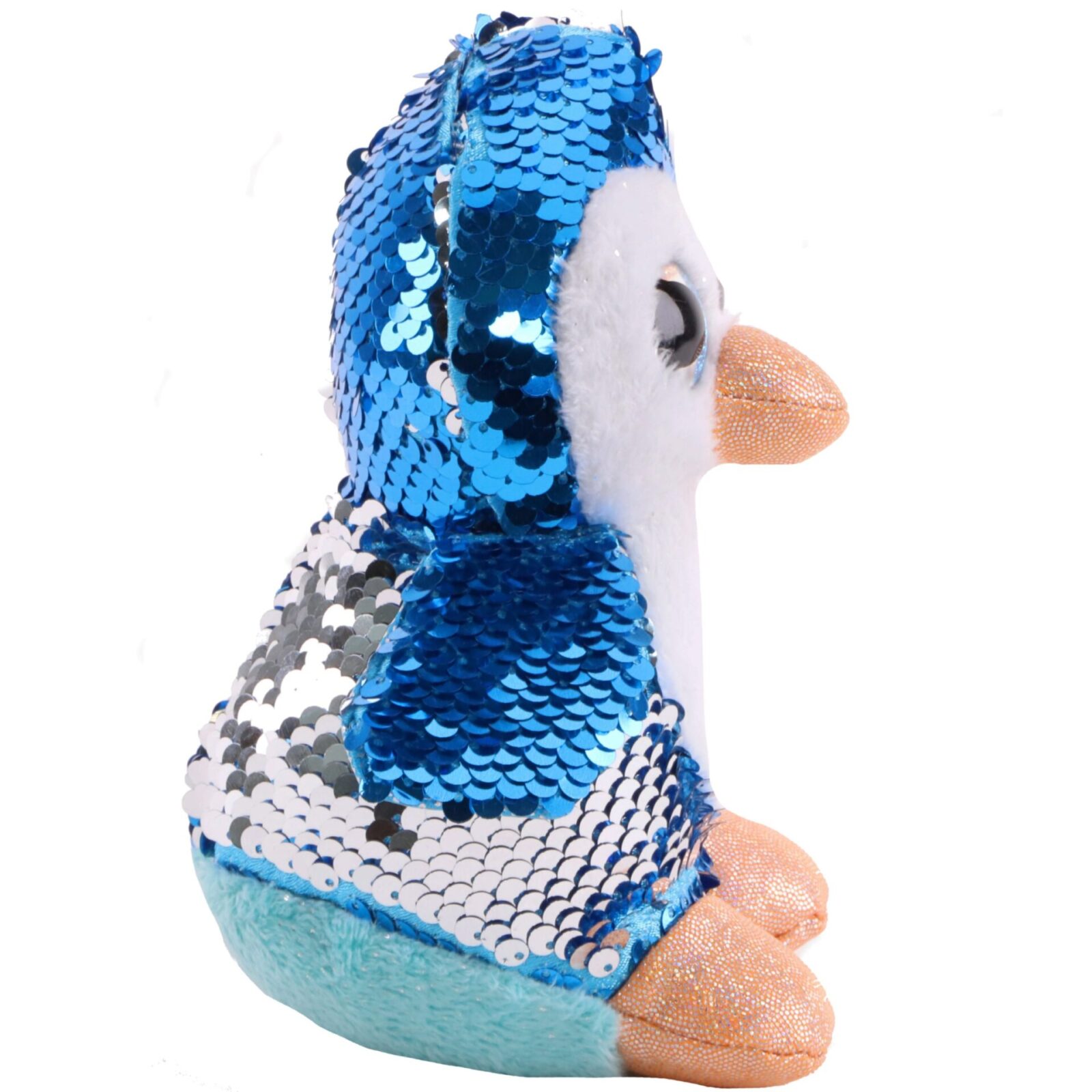 13cm Blue & Silver Penguin Plush Soft Toy with Sequin Reveal Reversible ...