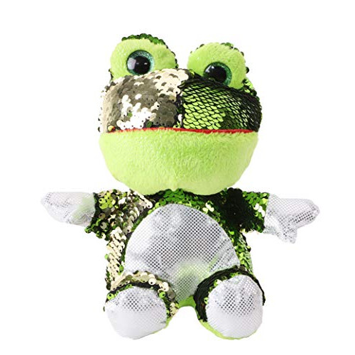 20cm Sequin Reveal Frog Plush Toy - Bright Green & Lime Green - Toyland