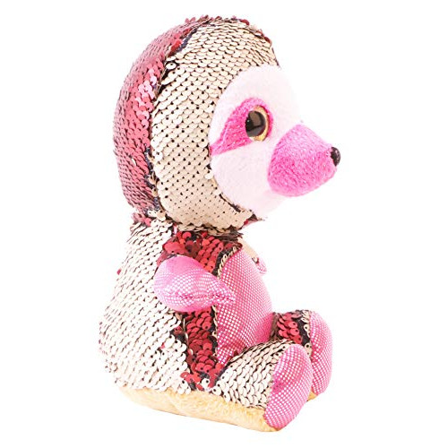 20cm Sequin Reveal Sloth Plush Toy - Beige and Burgundy - Toyland