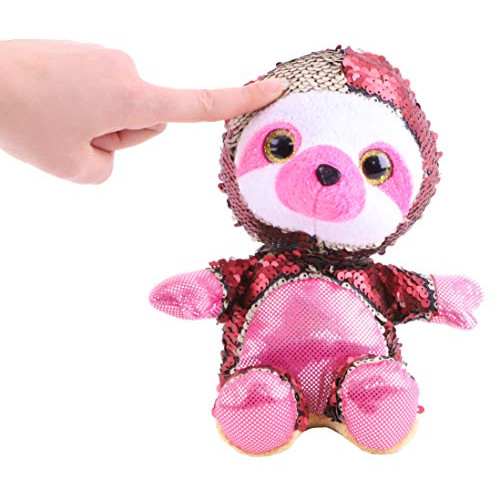 20cm Sequin Reveal Sloth Plush Toy - Beige and Burgundy - Toyland