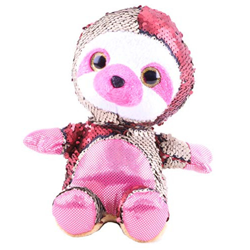 20cm Sequin Reveal Sloth Plush Toy - Beige and Burgundy - Toyland