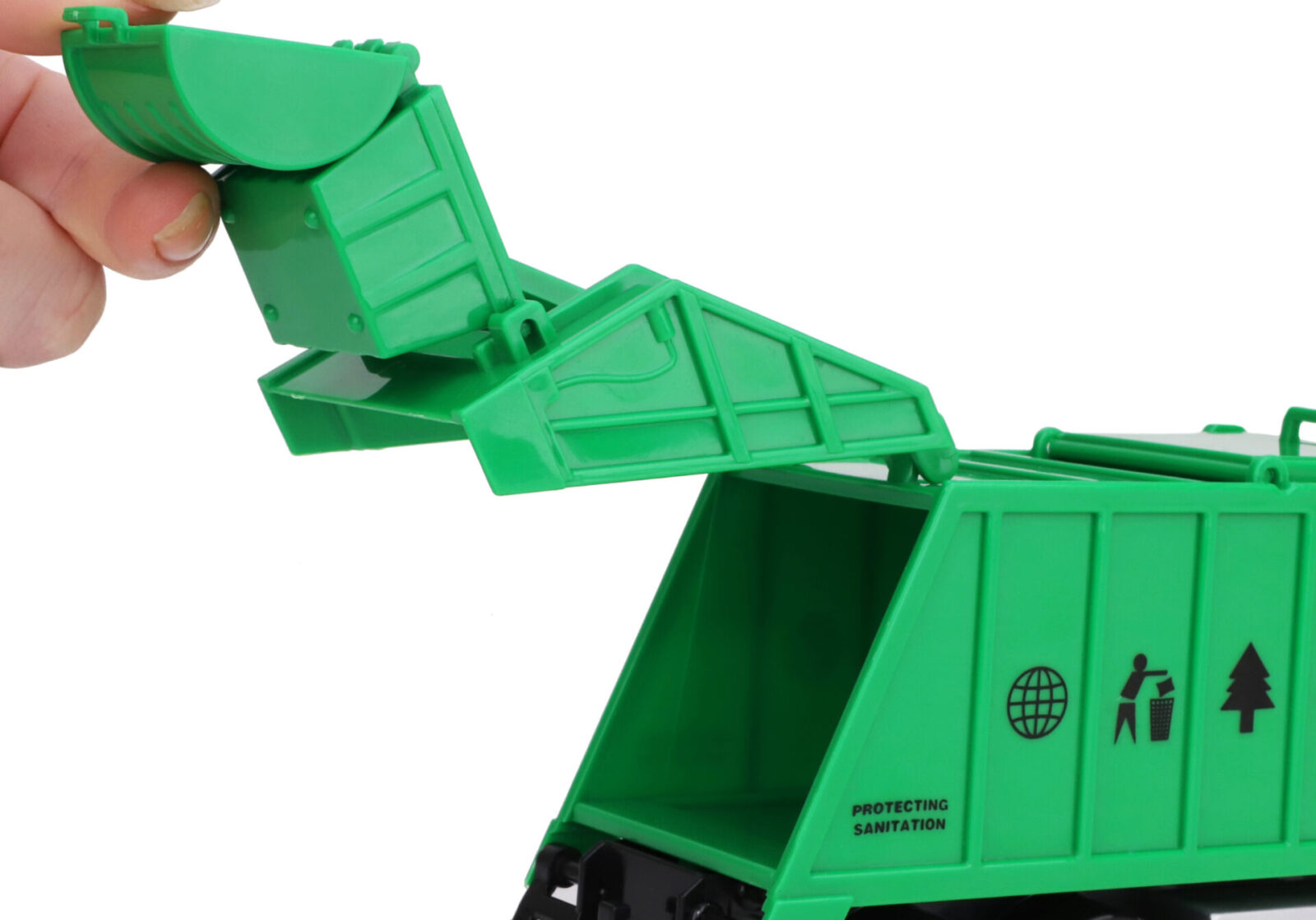21cm Die Cast Pull Back Green Bin Lorry - Features Opening Top Latch ...