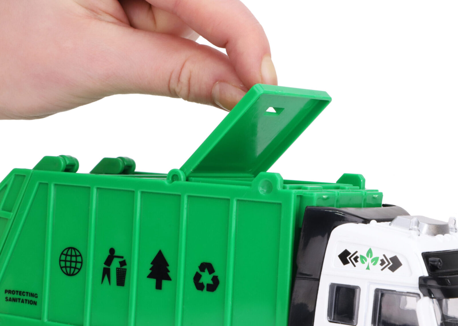 21cm Die Cast Pull Back Green Bin Lorry - Features Opening Top Latch ...