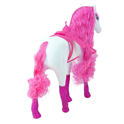 26cm Princess's Flocked White Horse Toy With Saddle, Pink Glitter ...