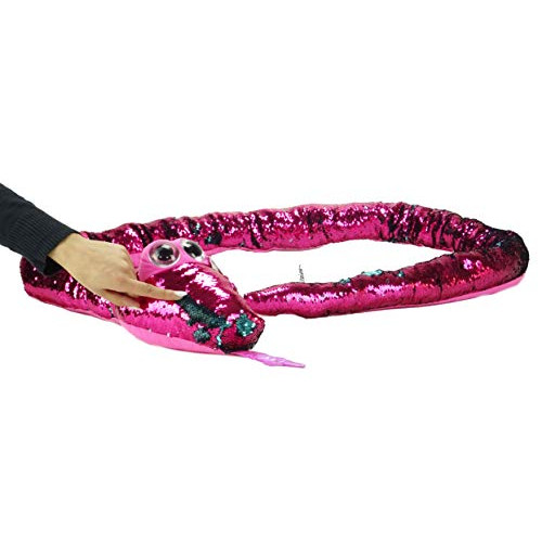 Giant 250cm Sequin Reveal Snake Plush Soft Toy - Pink & Turquoise - Toyland