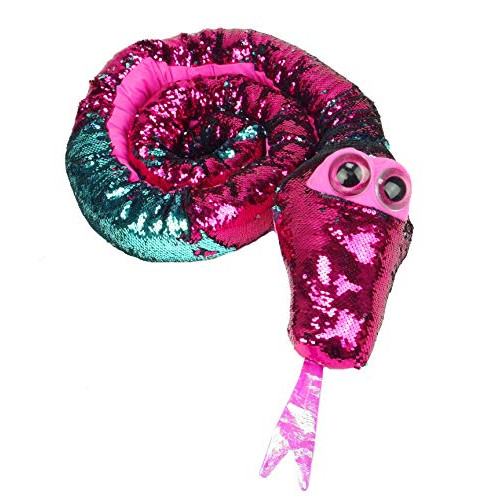 Giant 250cm Sequin Reveal Snake Plush Soft Toy - Pink & Turquoise - Toyland