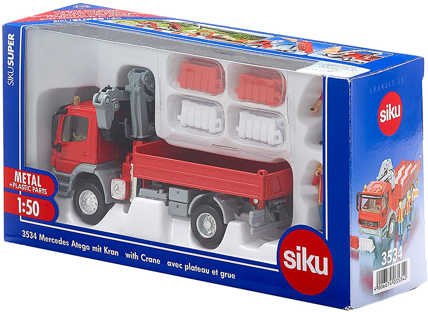 Siku 3534 Super Mercedes-Benz Red Lorry with Loading Area and Crane ...