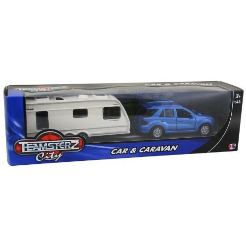 Blue Die-cast Car & Caravan Playset | Kids Metal Toy Holiday Vehicles ...
