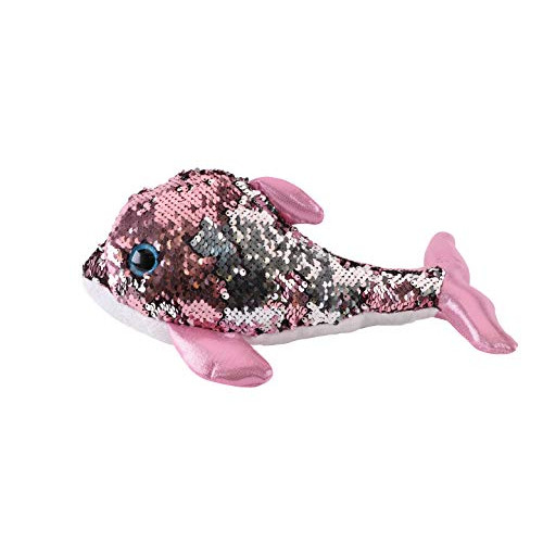 35cm Pink & Silver Dolphin Soft Toy with Reversible Sequins - Toyland