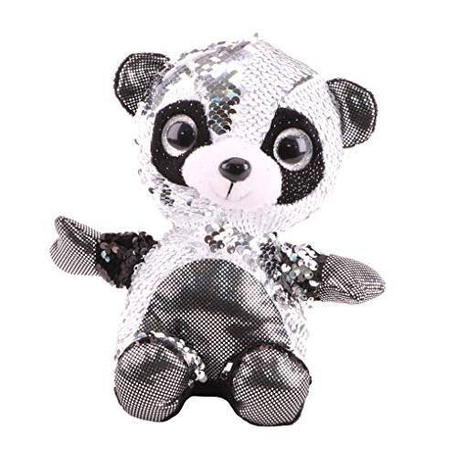20cm Sequin Reveal Panda Plush Toy - White and Silver - Toyland