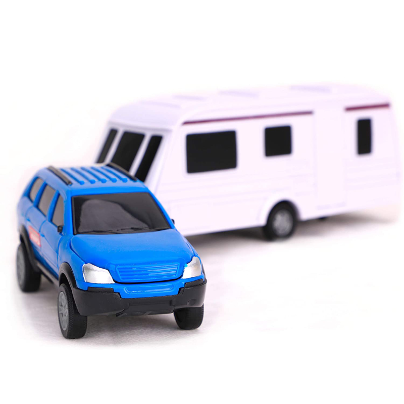 Toyland Diecast Metal Car & Caravan Set Pull Along - 1:32 Scale (Blue ...
