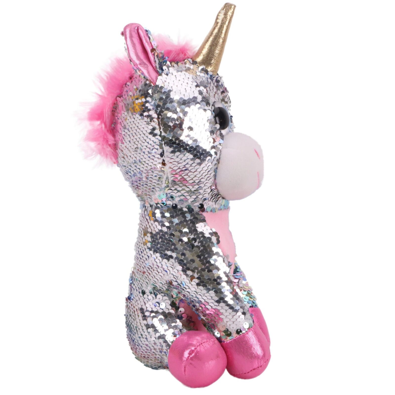 30cm Sequin Reveal Unicorn Soft Toy - Silver & Rainbow - Toyland