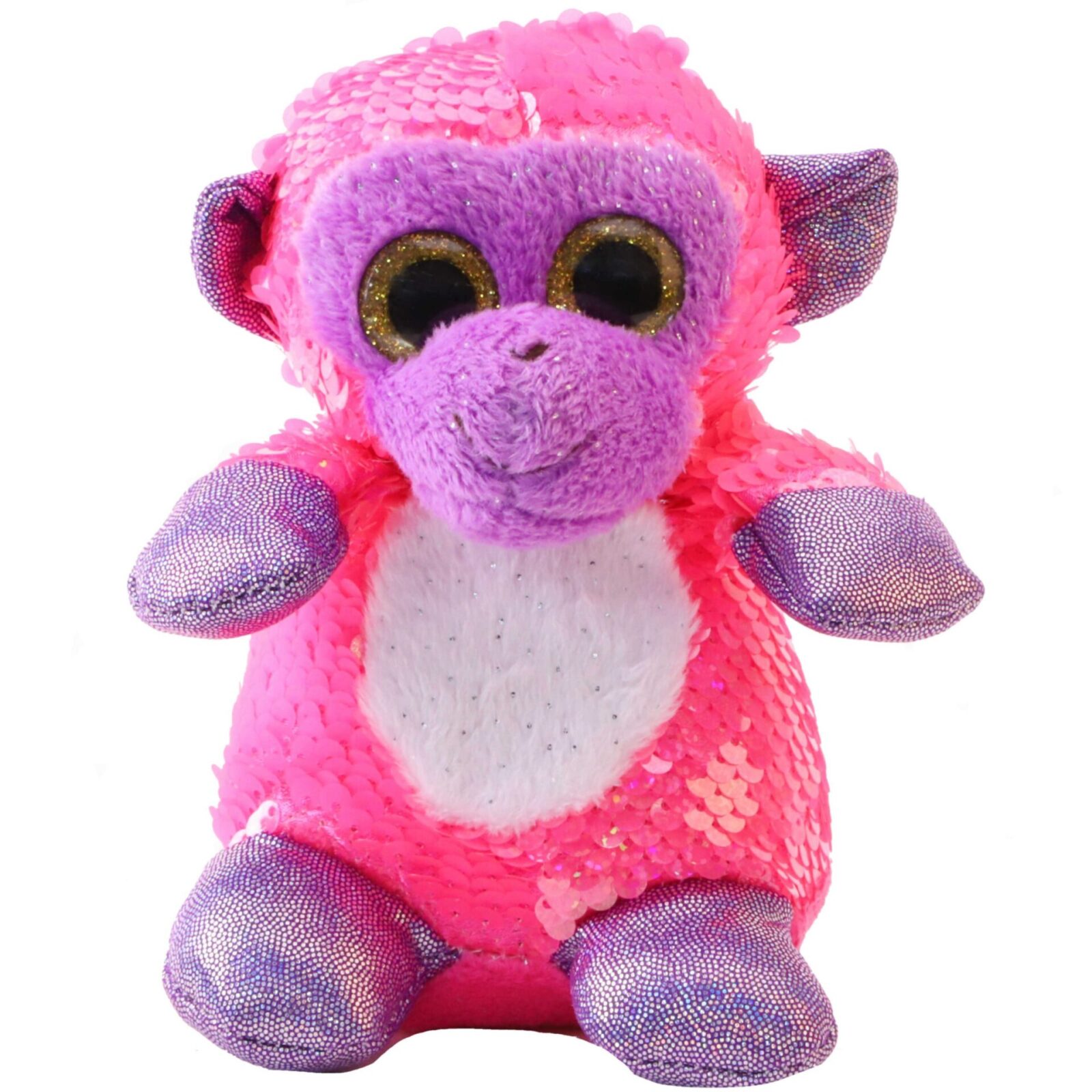 13cm Pink & Matte Pink Monkey Soft Toy with Sequin Reveal Reversible ...