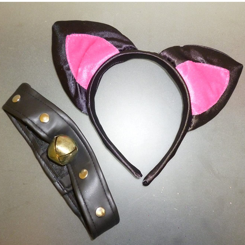 Sexy 2 Piece Cat Set - Pink and Black Cat Ears and Collar With Bell ...