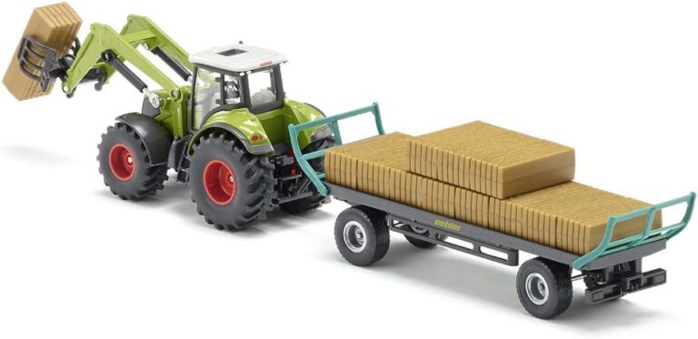 Claas Tractor with Square Bale Grab and Bale Trolley - Toyland