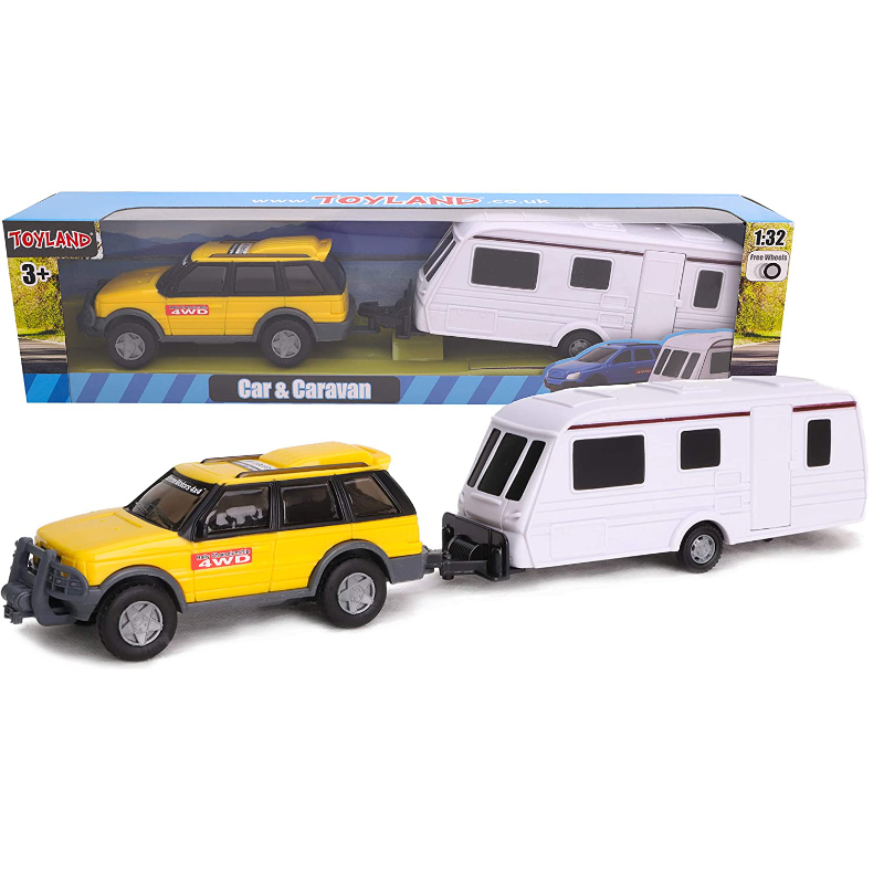 Toyland Diecast Metal Car & Caravan Set Pull Along - 1:32 Scale (Yellow ...