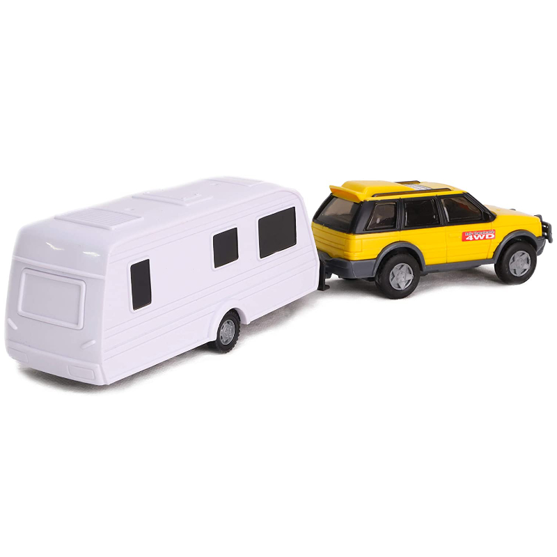 Toyland Diecast Metal Car & Caravan Set Pull Along - 1:32 Scale (Yellow ...