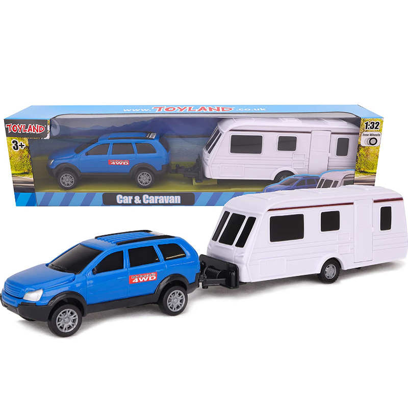 Toyland Diecast Metal Car & Caravan Set Pull Along - 1:32 Scale (Blue ...