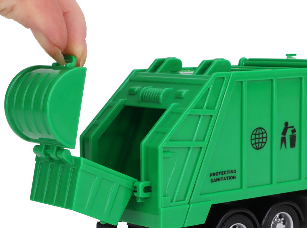 21cm Die Cast Pull Back Green Bin Lorry - Features Opening Top Latch ...