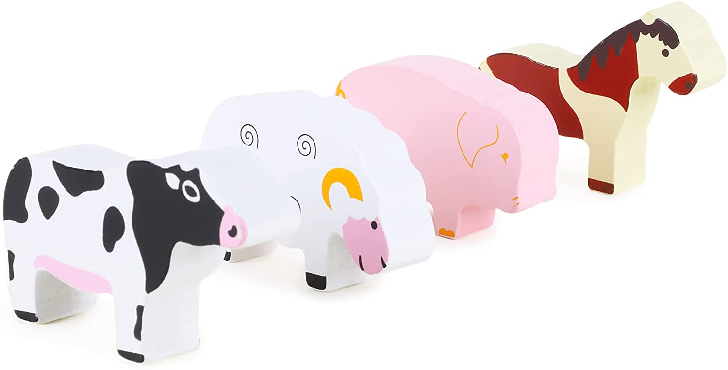 Push Along Wooden Tractor & Trailer With Farm Animals - Toyland