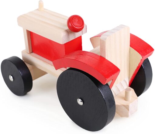 Push Along Wooden Tractor & Trailer With Farm Animals - Toyland
