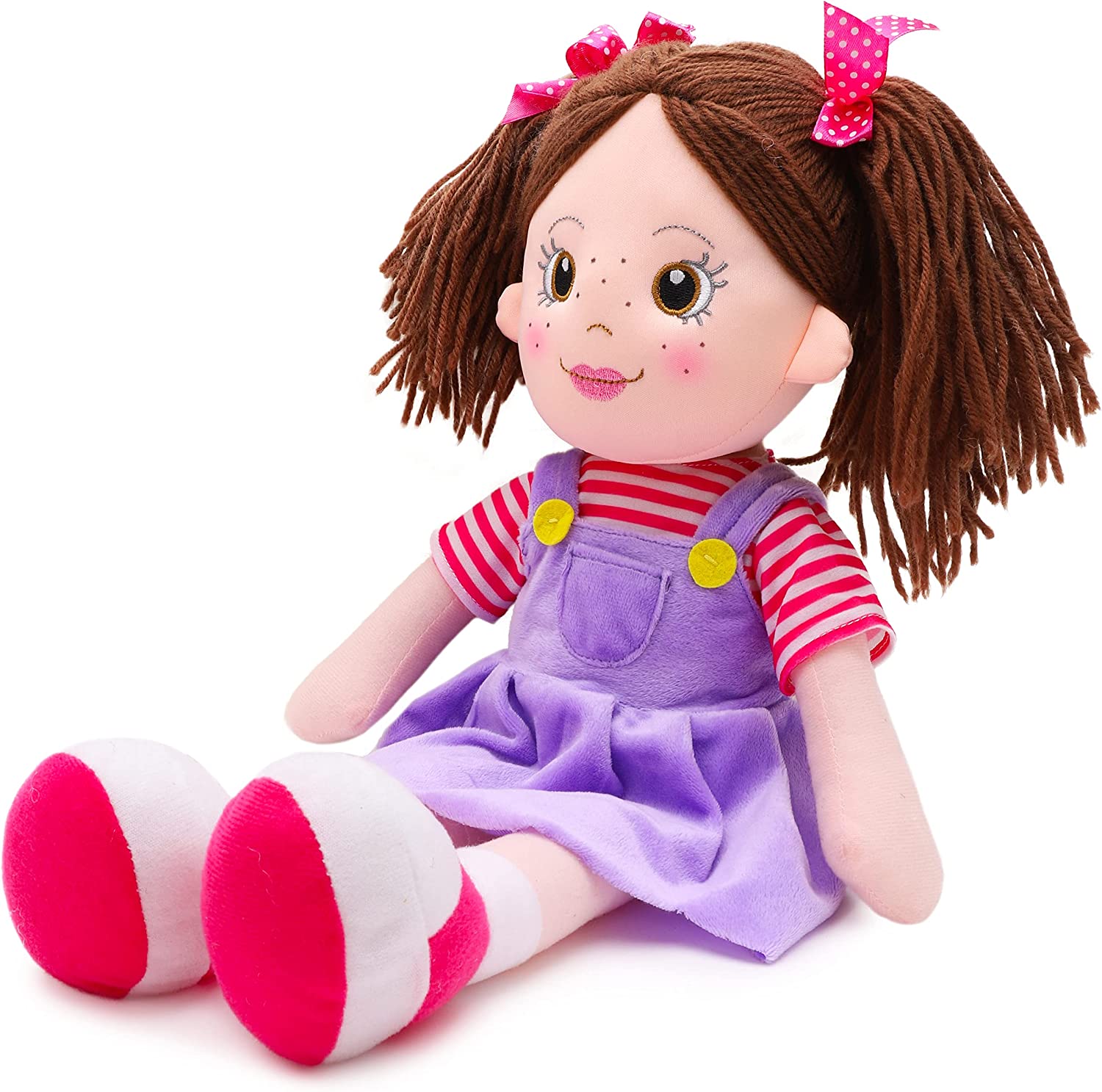 45cm Plush Ragdoll in Purple Pinafore Dress - Kids Soft Toy Dolls - Age ...