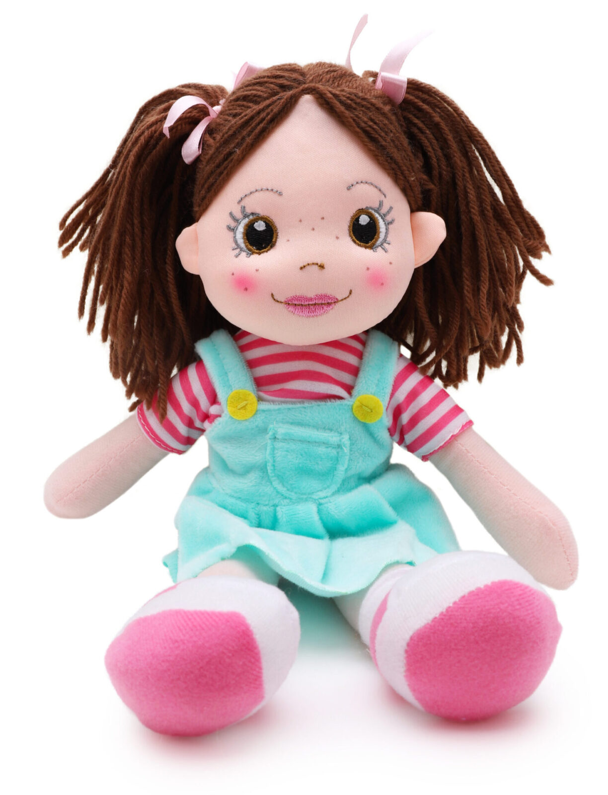 45cm Plush Ragdoll in Blue Pinafore Dress - Kids Soft Toy Dolls - Age ...
