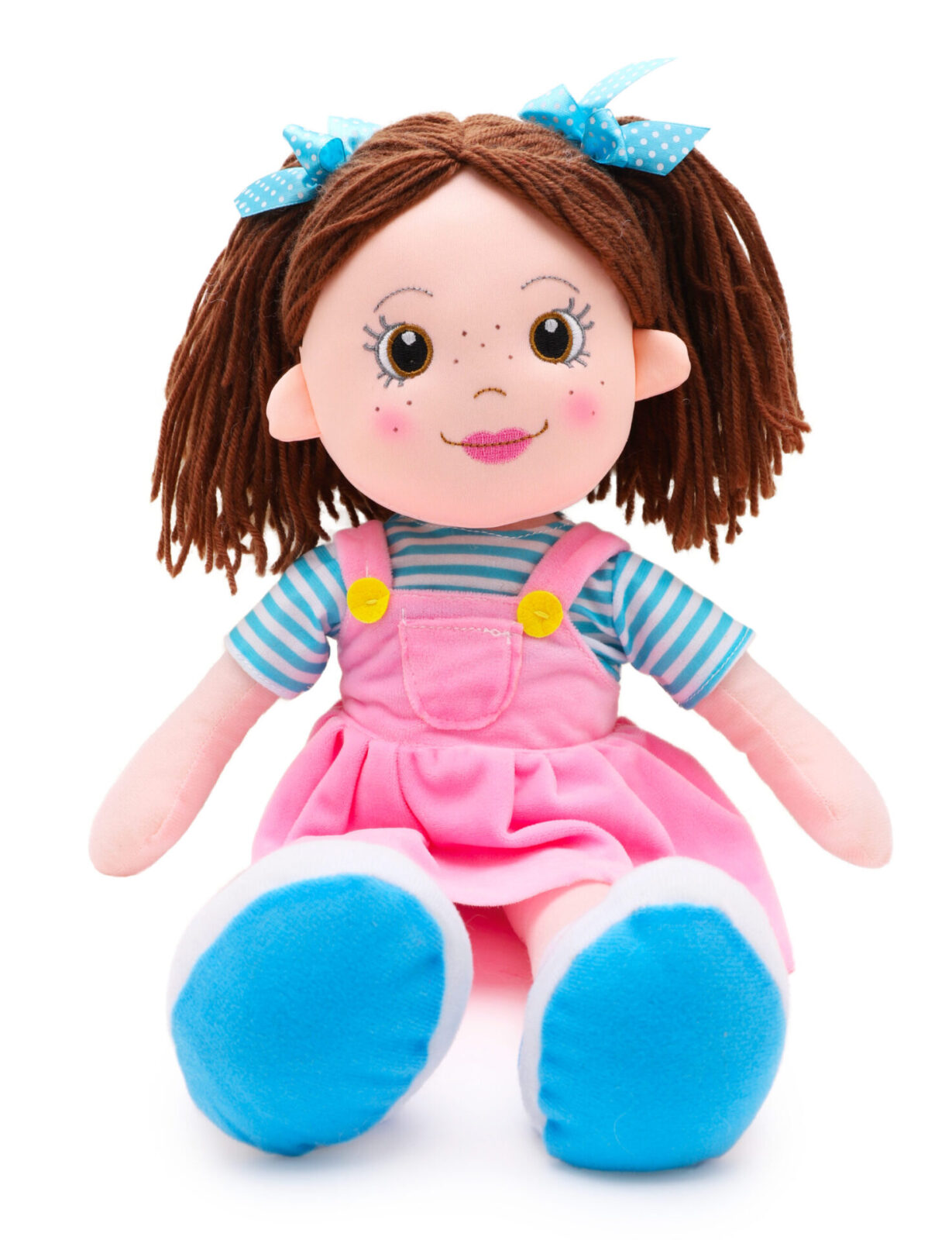35cm Plush Ragdoll in Blue Pinafore Dress - Kids Soft Toy Dolls - Age ...