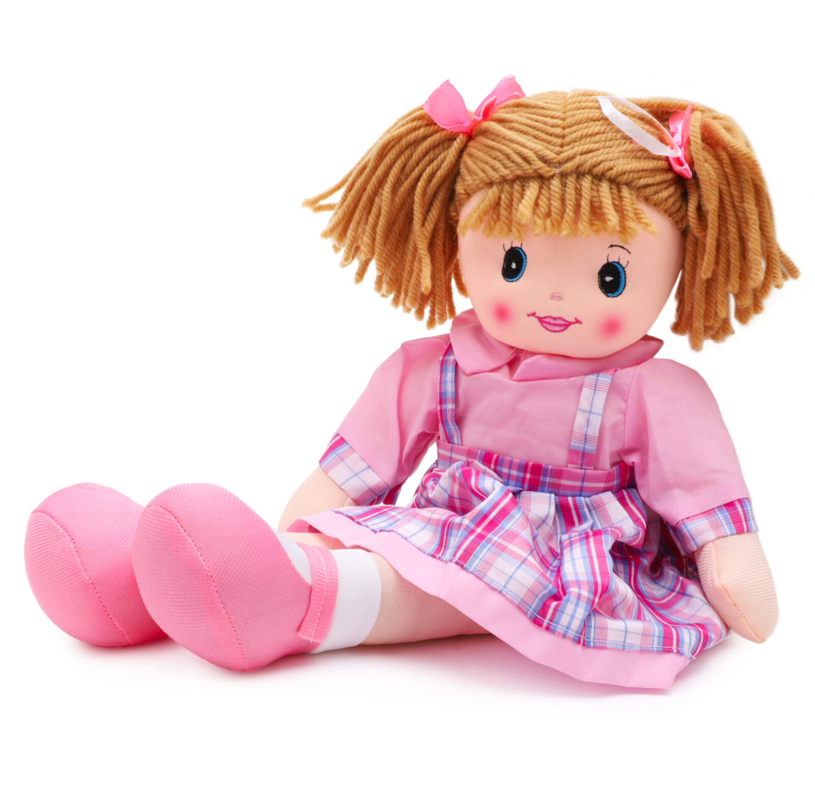 Toyland® 50cm Cuddly Ragdoll Girl Plush Toy - Pink & Blue Checkered ...