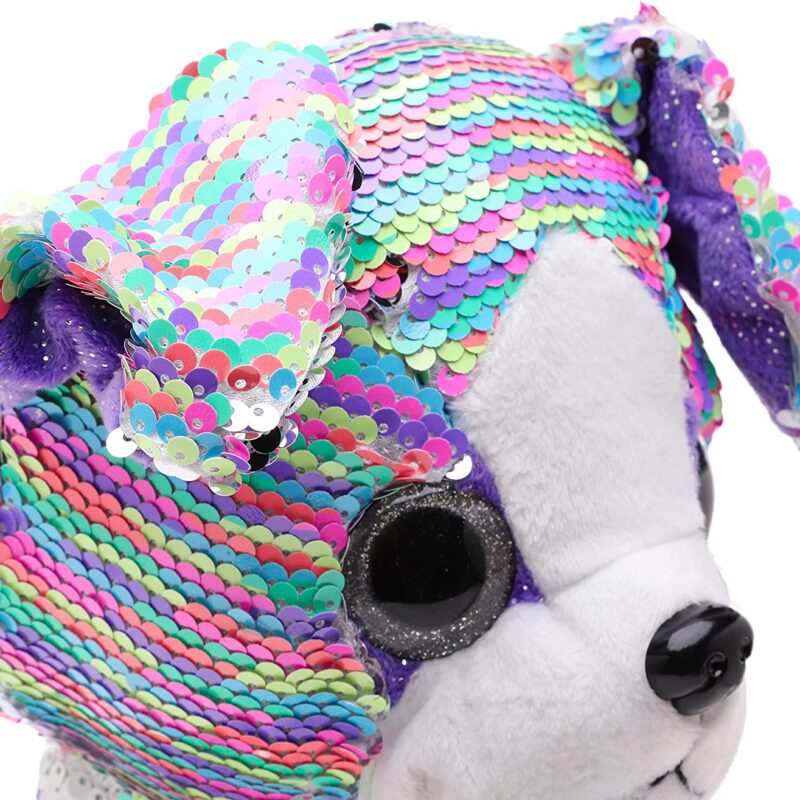 10 Inch (26cm) Sparkly Sitting Dog Soft Toy with Reversible Sequins ...