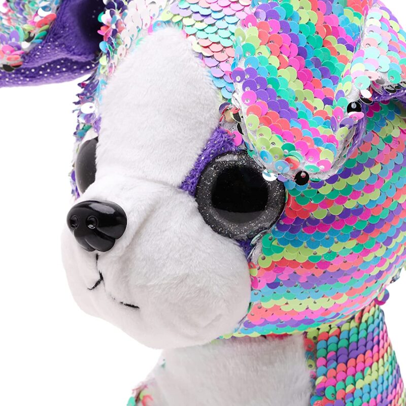 10 Inch (26cm) Sparkly Sitting Dog Soft Toy with Reversible Sequins ...