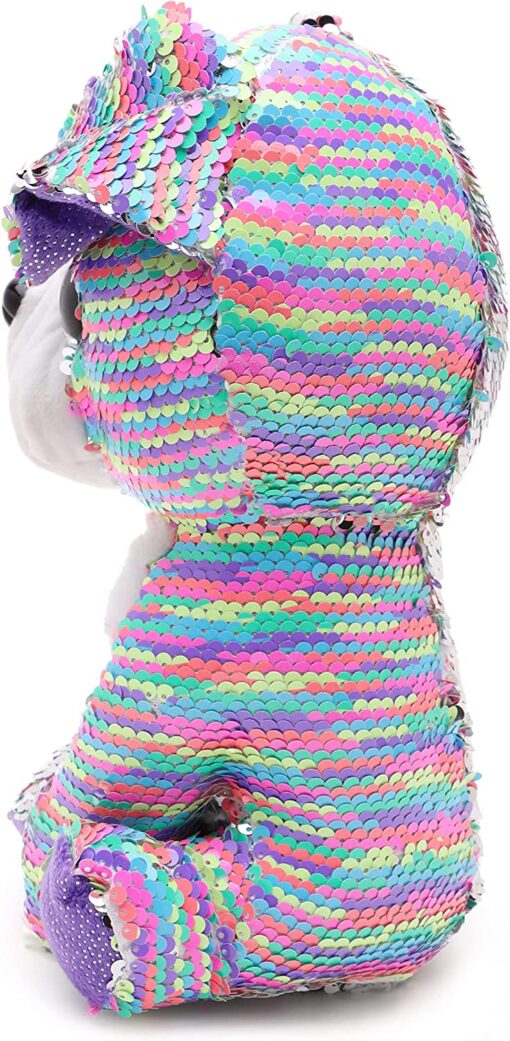 10 Inch (26cm) Sparkly Sitting Dog Soft Toy with Reversible Sequins ...