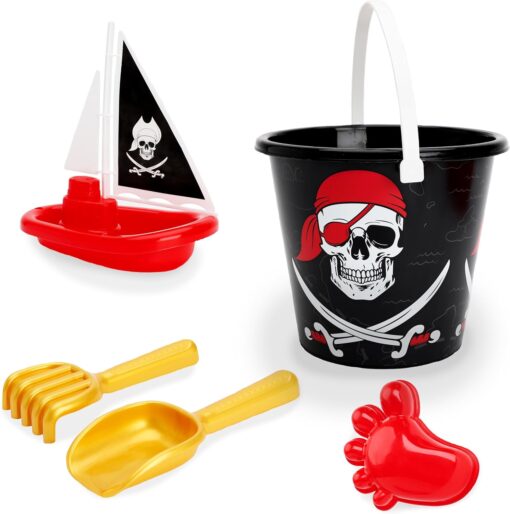 Pirate Theme 6 Piece Bucket & Spade Set With Pirate Ship - Sand & Water ...