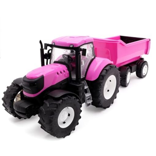 58cm (23") Pink Tractor & Trailer With Opening Doors & Lifting Trailer ...